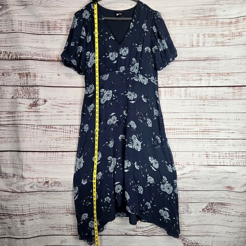 Club Monaco Dress 14 Blue Floral Silk Midi Pleated Asymmetrical Hem ...