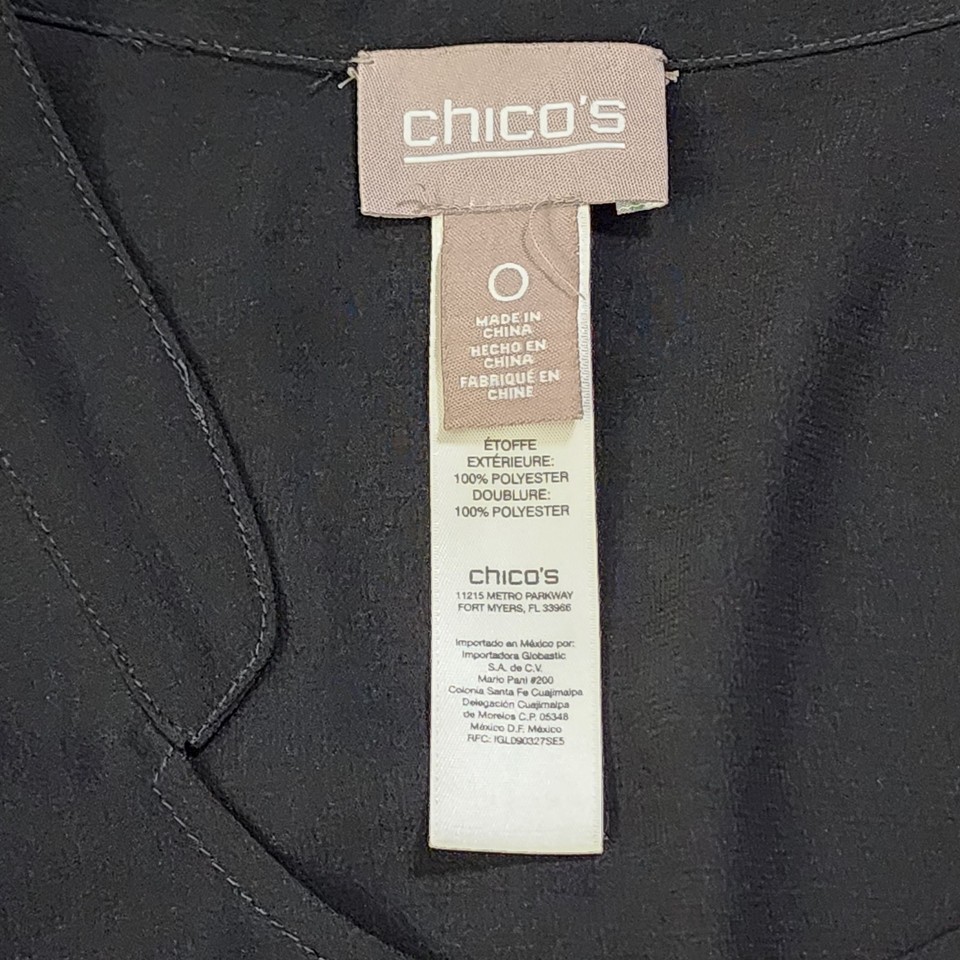 Chico's Women S Chiffon Blouse Open Front Black Layered Gold Zip ...