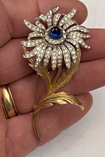 Rare Vintage Marcel Boucher Gold silver Tone Pave Rhinestone Flower ...