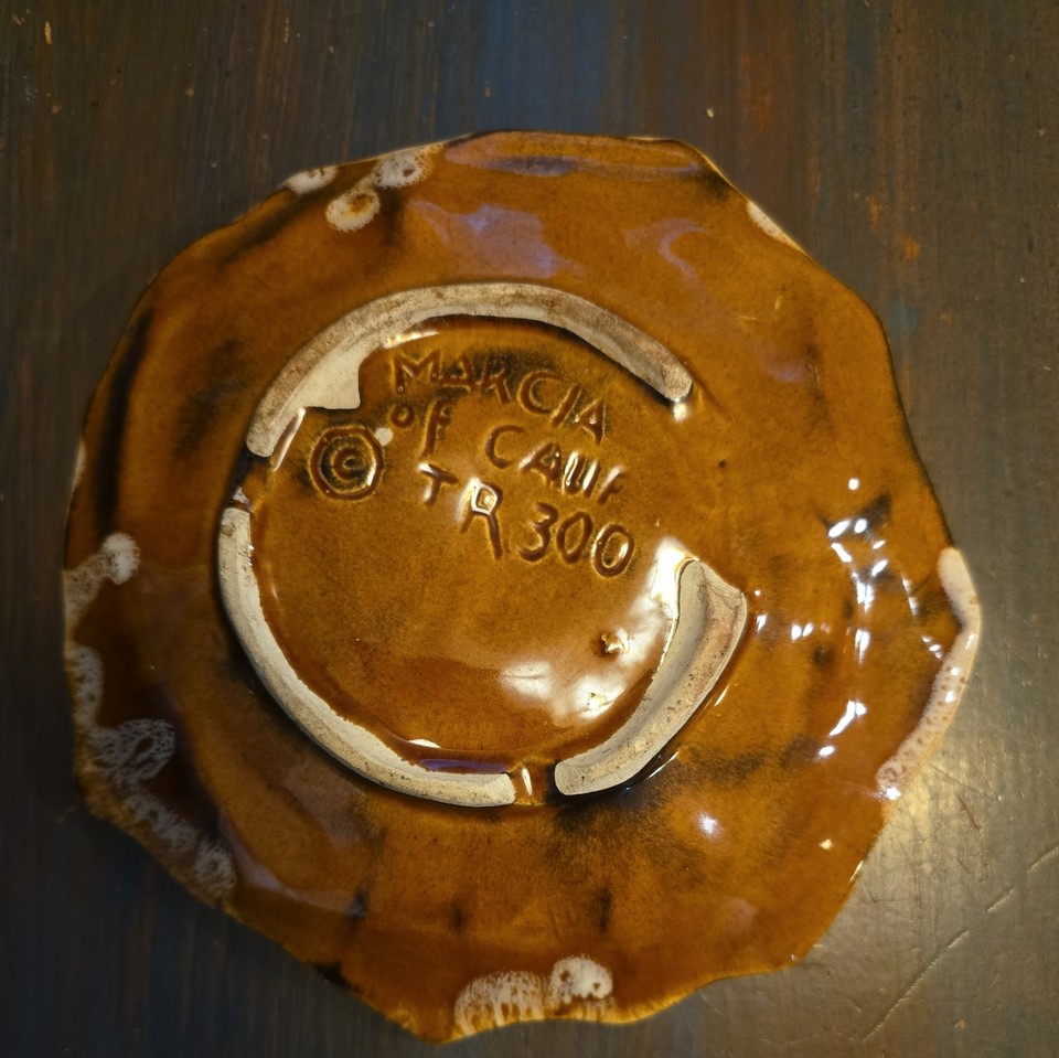 Vintage Marcia of California 1950s pottery brown floral textured dish ...