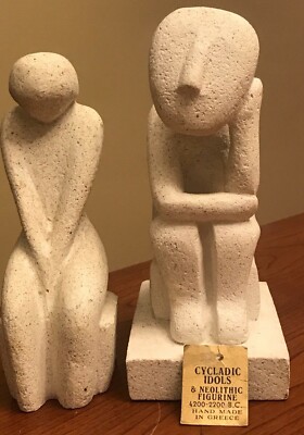 2 Cycladic Idol Neolithic Figures Sculptures Greece Seated Woman ...