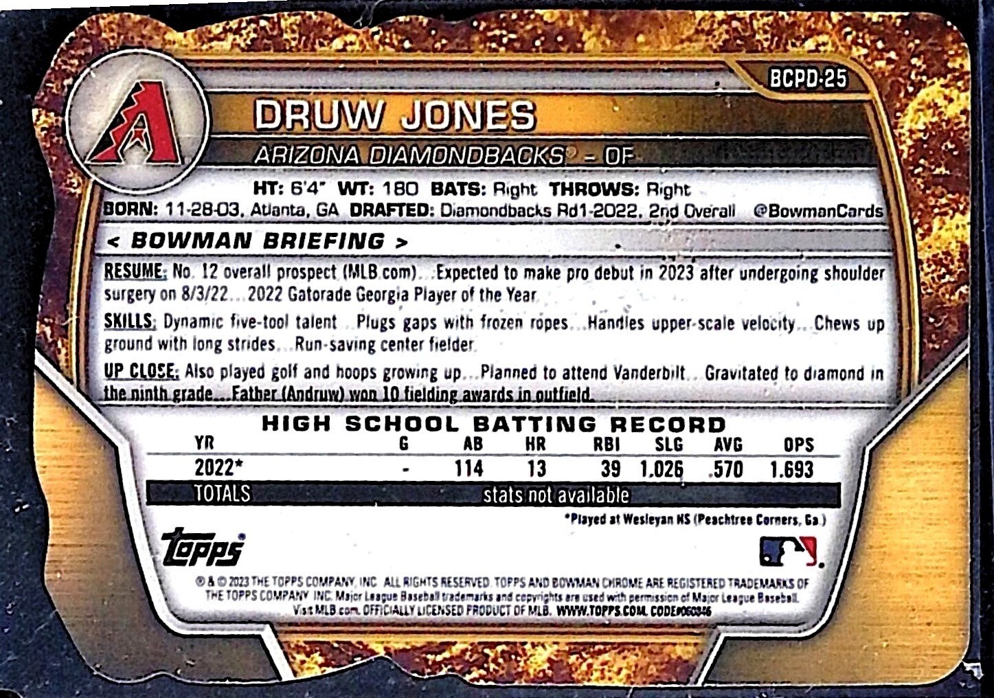 2023 Bowman 1st Edition Prospector’s Special Die-Cut Druw Jones 14/49 ...