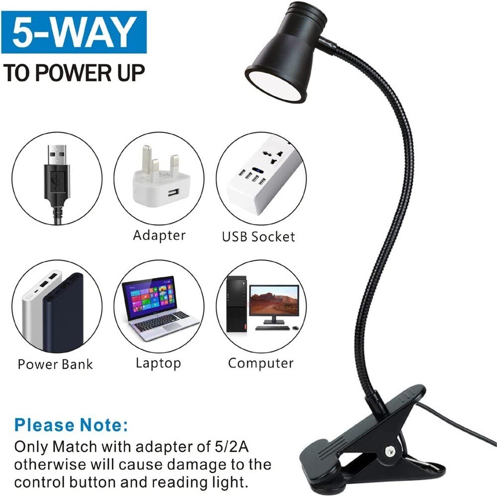 Black USB LED Desk Lamp Clip with Clip Bedside Table Lamp | eBay
