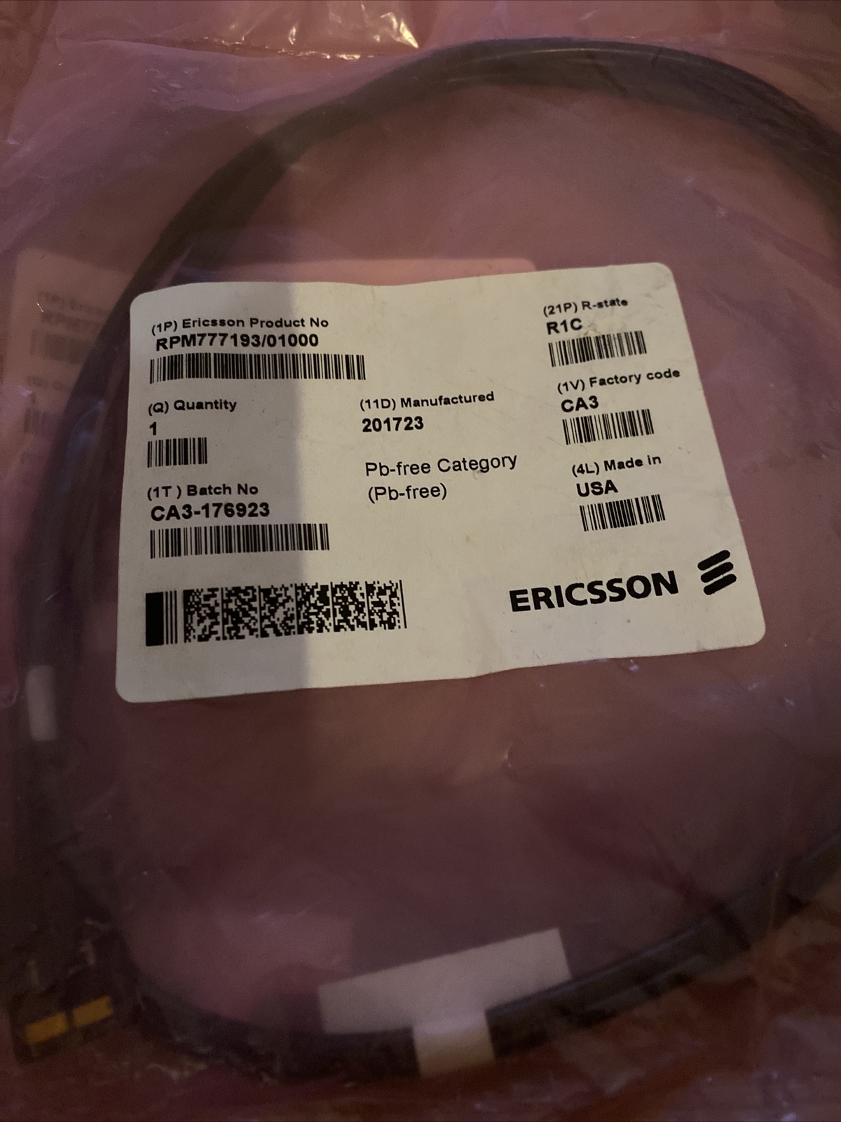 Ericsson DC Power Cable Assembly With Connectors Model# RPM 777 193/ ...
