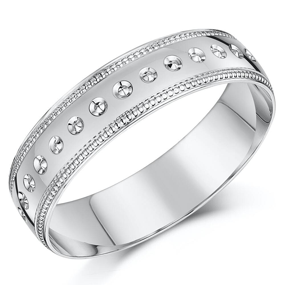 9ct White Gold Light Weight D Shaped Wedding Ring Circle Design ...