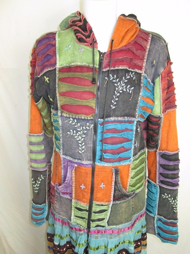 Custom Upcycle Full Length Multicolored Coat Women's Jacket with Hood ...