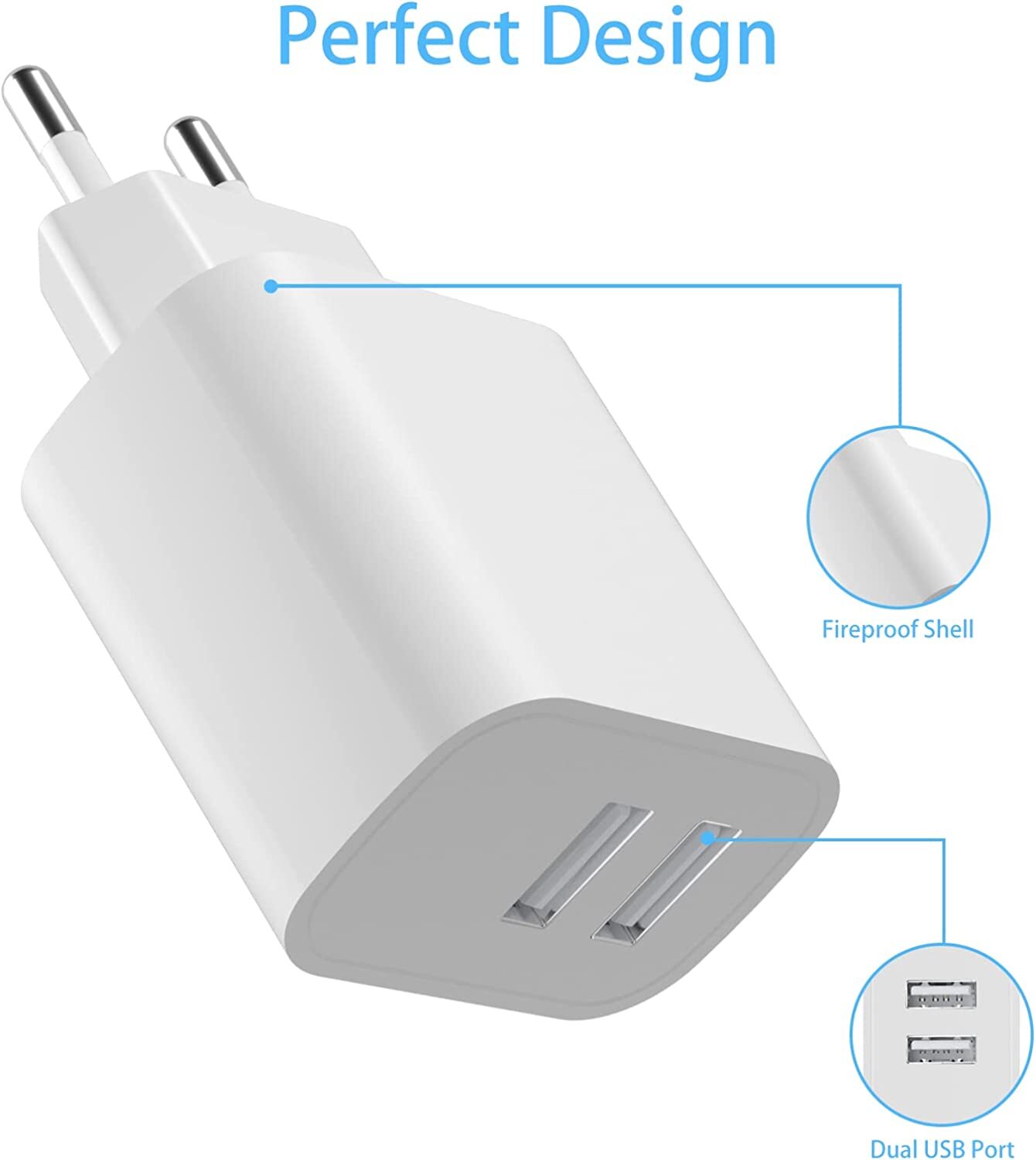 EU 2 Pin to Dual USB Plug Adapter Travel Charger, Europe Euro Adaptor ...