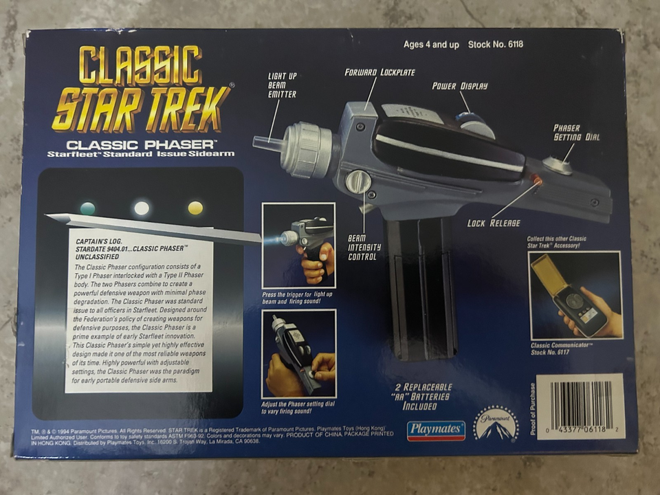 1994 Star Trek Classic Phaser Playmates Toys #6118 Collector Series ...