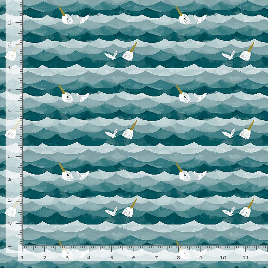 Nautical Fabric | La-Mer Narwhal Wave Blue | Dear Stella Yard | eBay