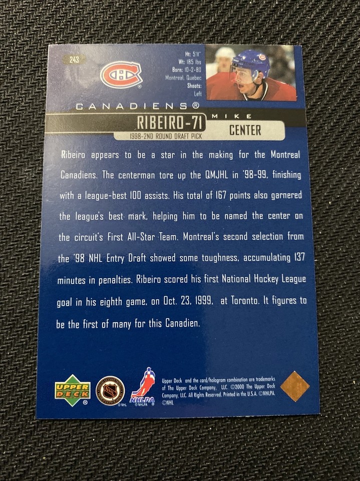 1999-00 Upper Deck Hockey #243 Mike Ribeiro Autograph Montreal ...