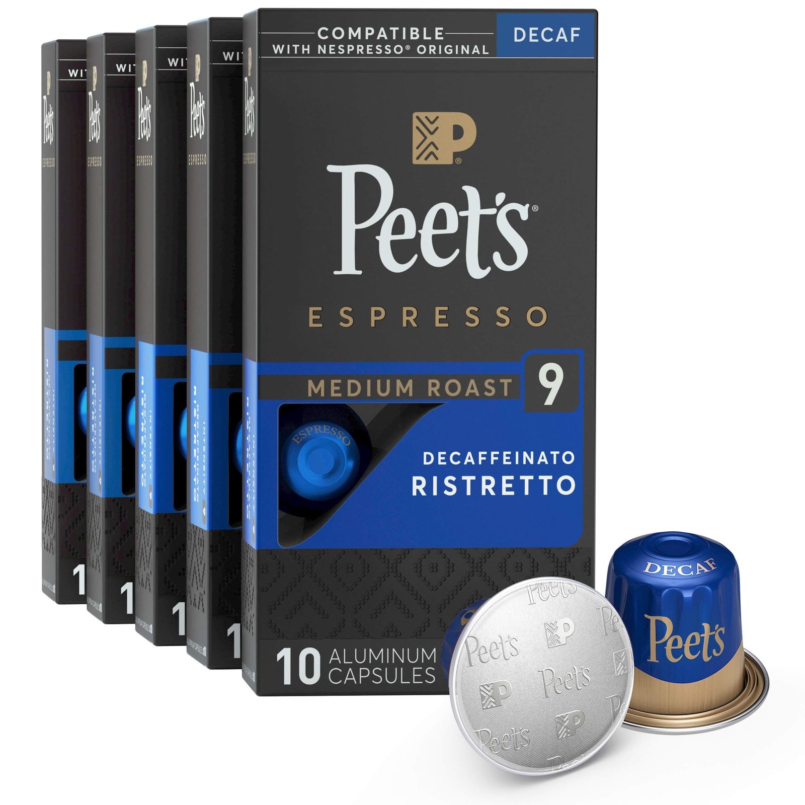 Peet's Coffee Dark Roast Decaf Espresso Pods Decaf Ristretto Intensity ...