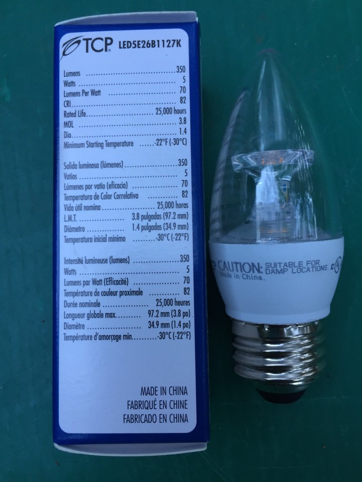 TCP LED5E26B1127K Dimmable Decorative 5W 2700K LED Bulb E26 Base 350 ...