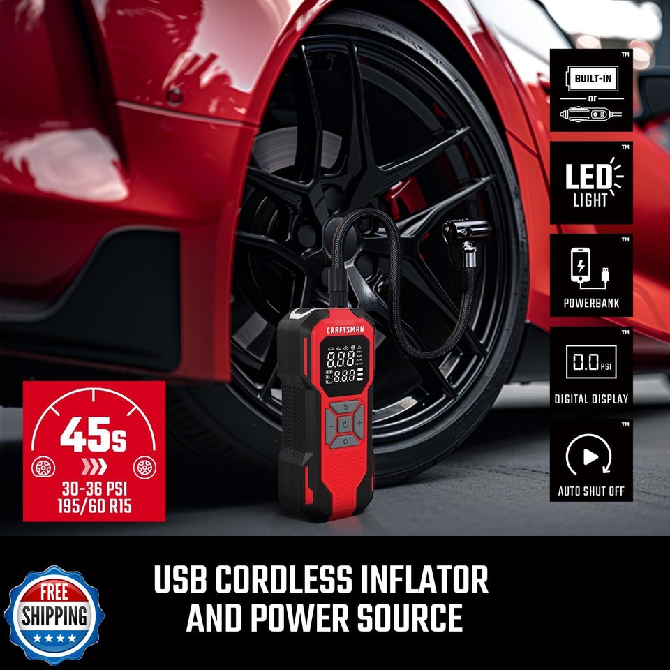 CRAFTSMAN Tire Inflator Portable Air Compressor, Cordless Mini Air Pump ...