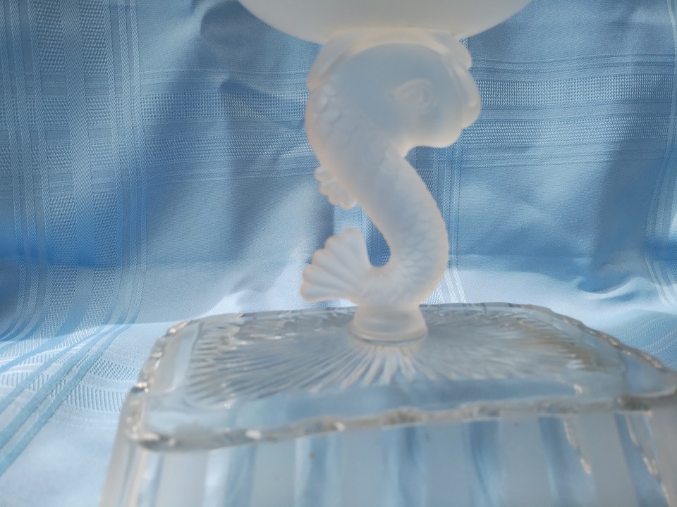 Vintage Koi Fish Design Footed Dish Frosted Glass Dolphin Shape ...