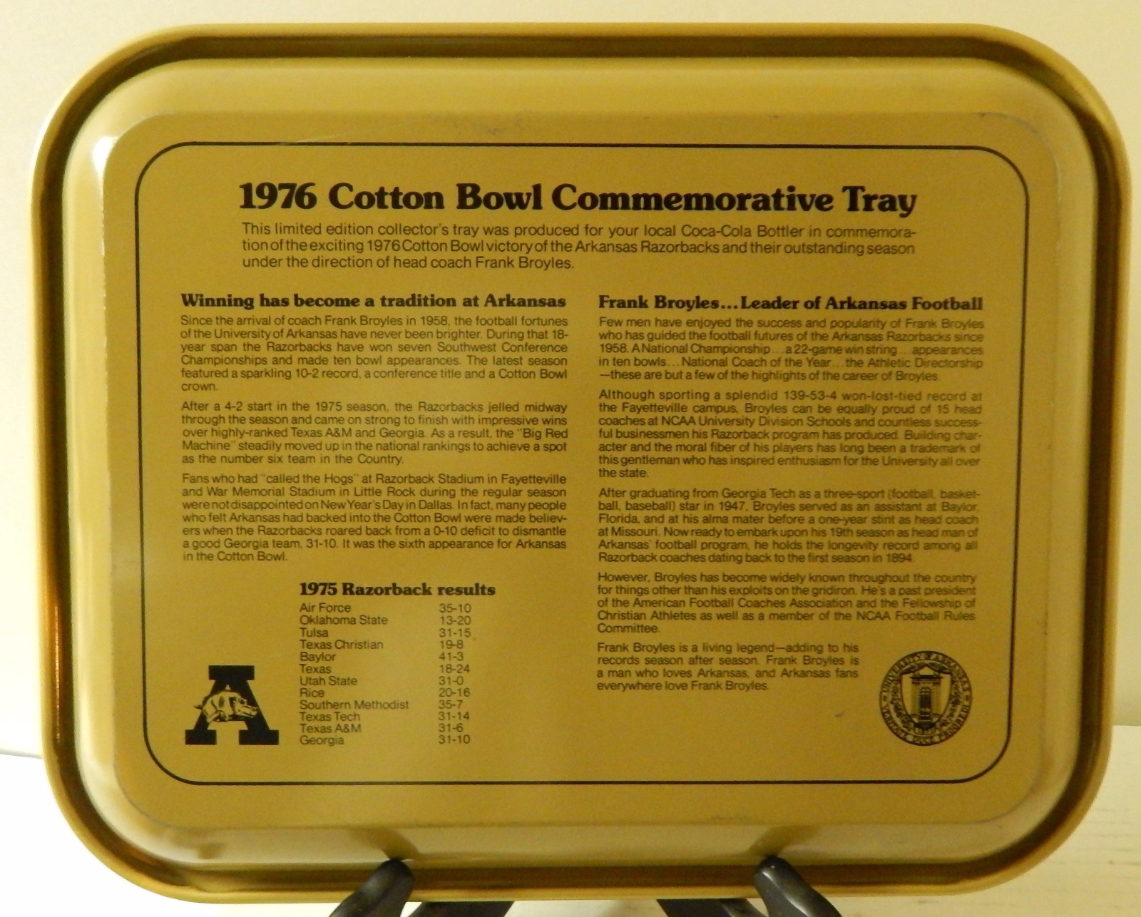 Coca Cola Tray Arkansas Razorbacks Cotton Bowl Win Go Hogs Original ...