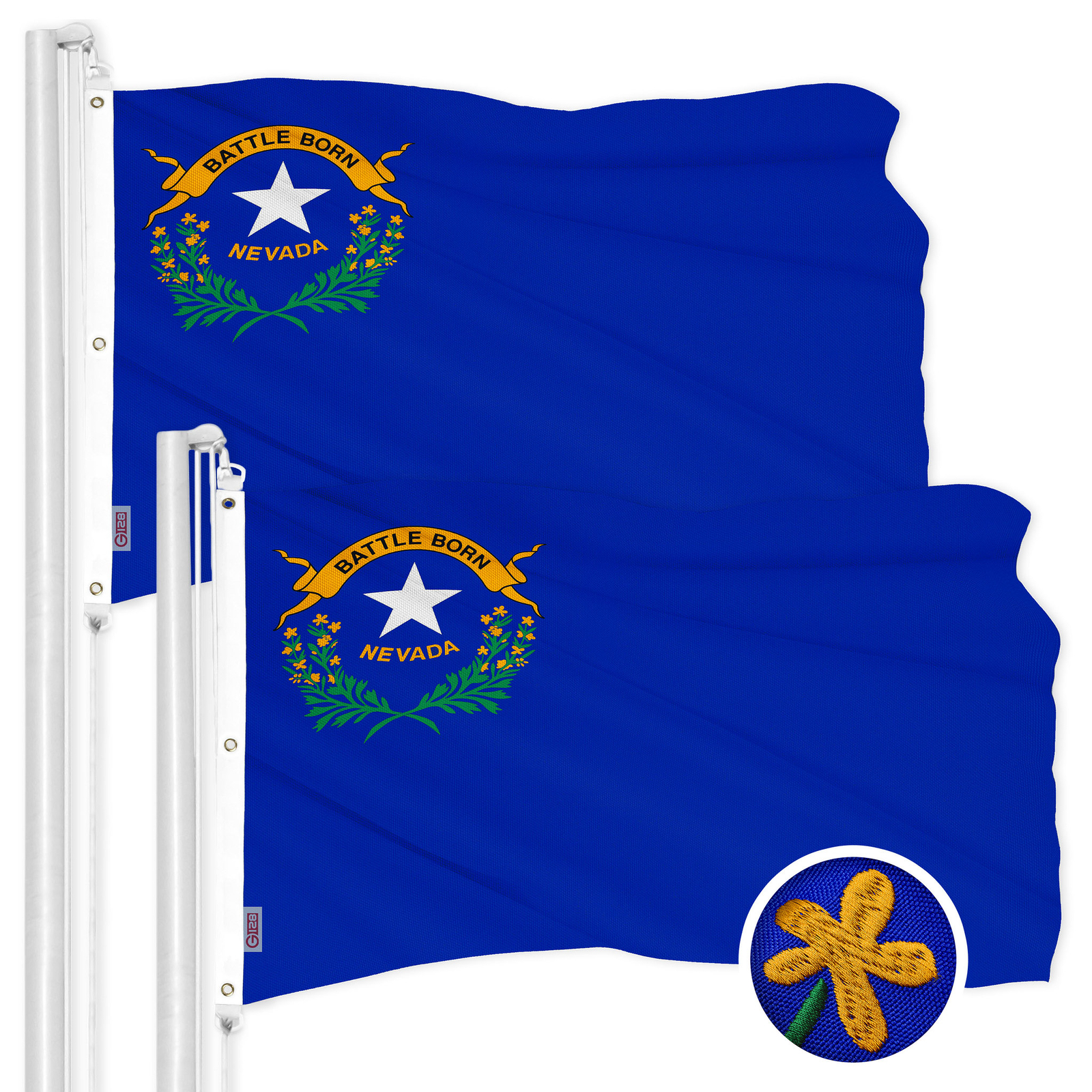 G128 2 Pack Nevada NV State Flag 5x8 Ft ToughWeave Embroidered 600D ...
