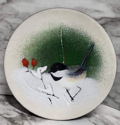 Vtg Norman Brumm Enamel On Copper Plate Painted. Signed. Chickadee. | eBay