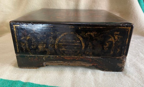 Antique Chinese Laquer Box Bats 1800 Lucky Long life Shou Black gold 5 ...