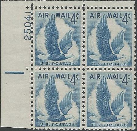 Plate Block of 4 stamps - Scott C48 - 4 cent - Air Mail - Eagle - 1954 ...