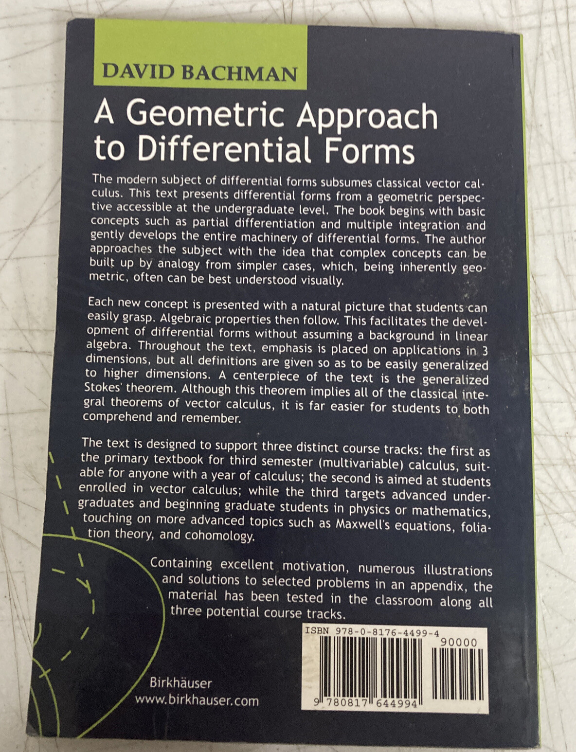 A GEOMETRIC APPROACH TO DIFFERENTIAL FORMS By David Bachman 9780817644994 | eBay