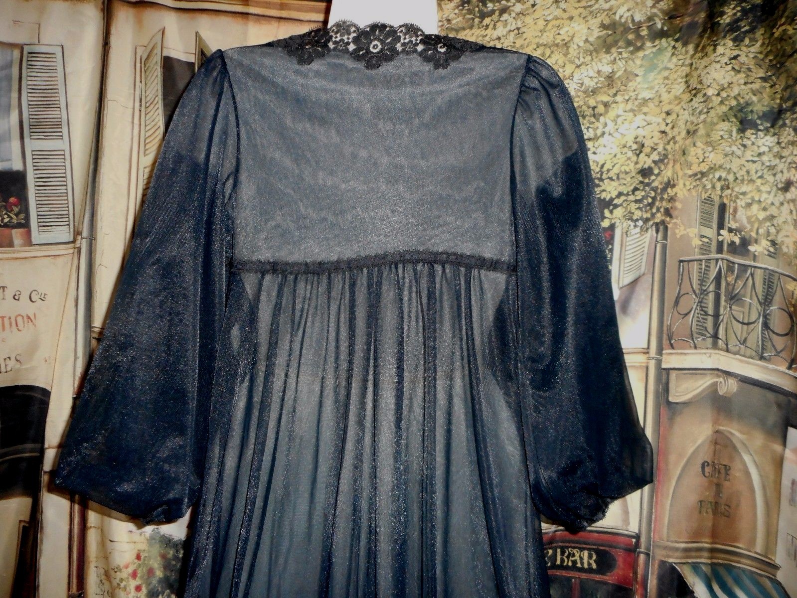 USA Small Black 2pc Peignoir Set Robe Gown Chiffon Billow Slv Crystal ...