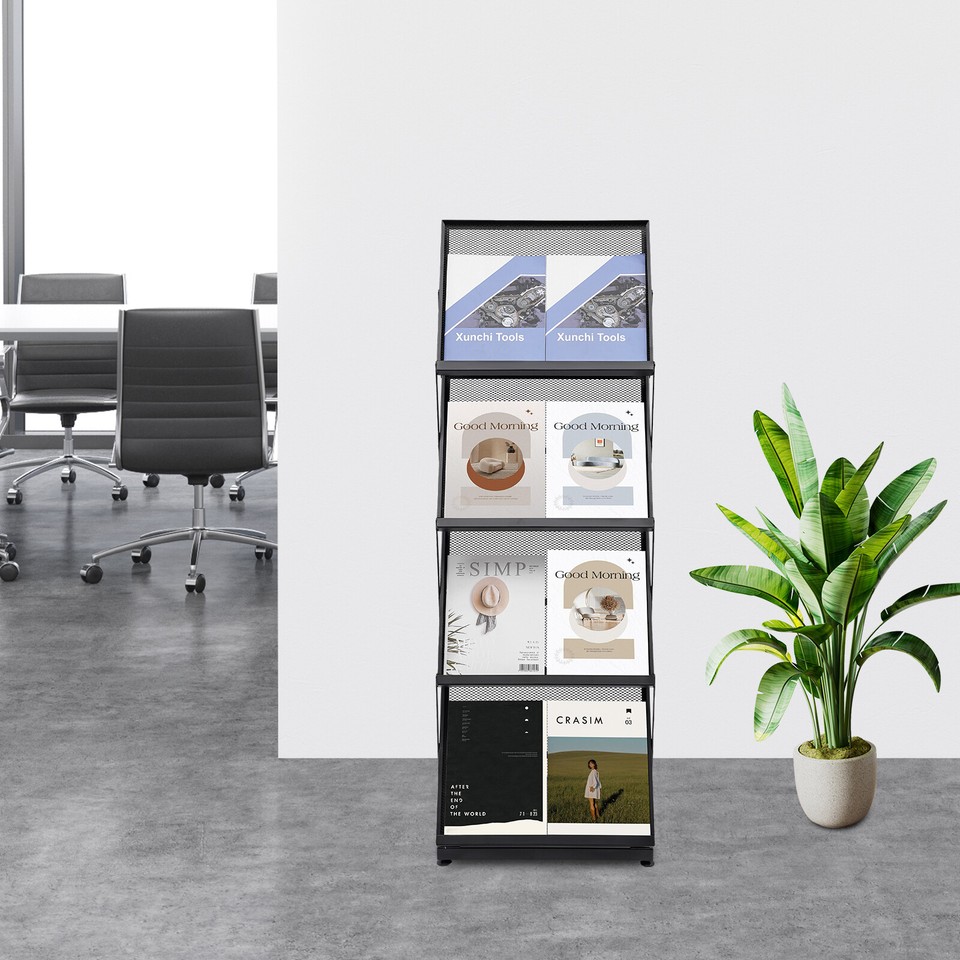 4 Tiers Brochure Display Rack Foldable Magazine Rack Iron Magazine ...