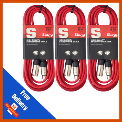 3 x Stagg 6m Red Microphone Cable Lead XLR Mic Quality Band DJ Studio ...