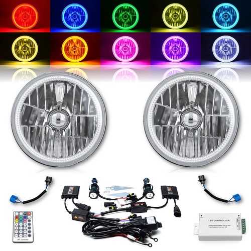 7" Multi-Color RGB SMD LED Halo Angel Eye 6K HID Headlights Fits Jeep ...