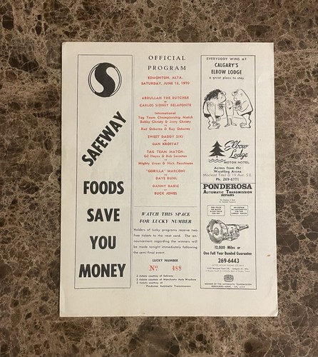 Calgary Body Press Edmonton 06-13-70 Wrestling Program NWA WWF WCW WWE ...