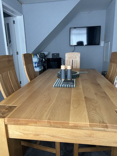 Solid Oak Rectangle Dining Table And Six High Back Curved Chairs | eBay UK