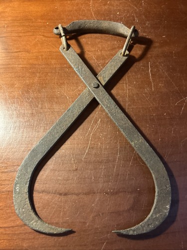 Vintage Ice Block Tongs Fireplace Log Grabber Cast Iron Farmhouse ...