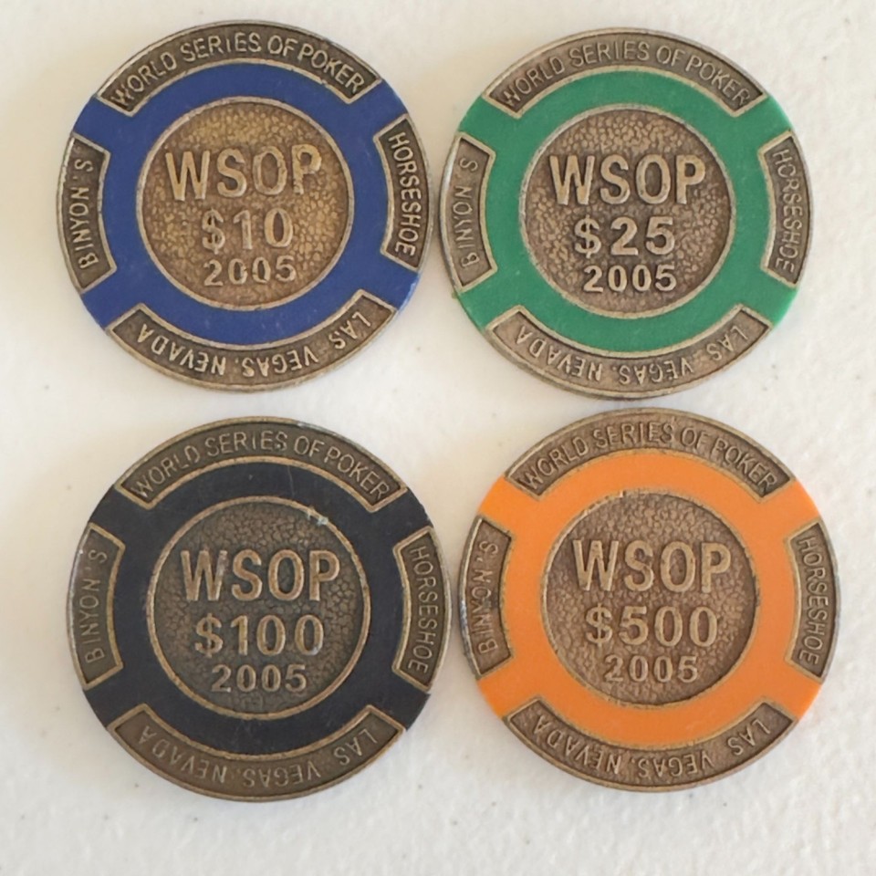 WSOP Poker Chips 2005 Set $10 $25 $100 $500 Binyon's Horseshoe Las ...
