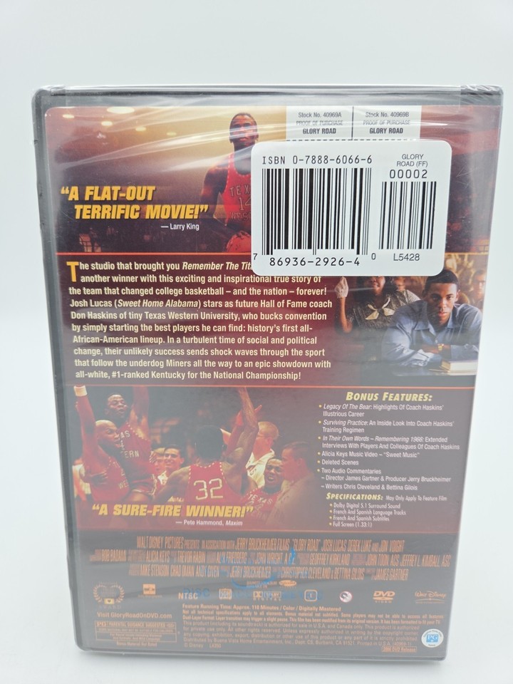 Glory Road (DVD, 2006 Full Screen) Josh Lucas, Derek Luke - Brand New ...