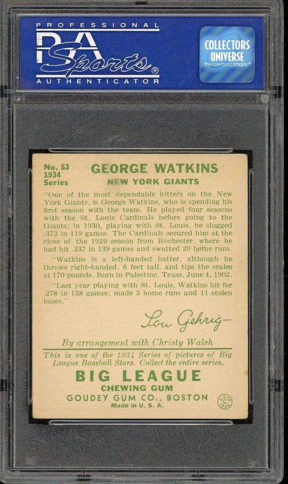 1934 Goudey Baseball #53 George Watkins PSA 5 | eBay