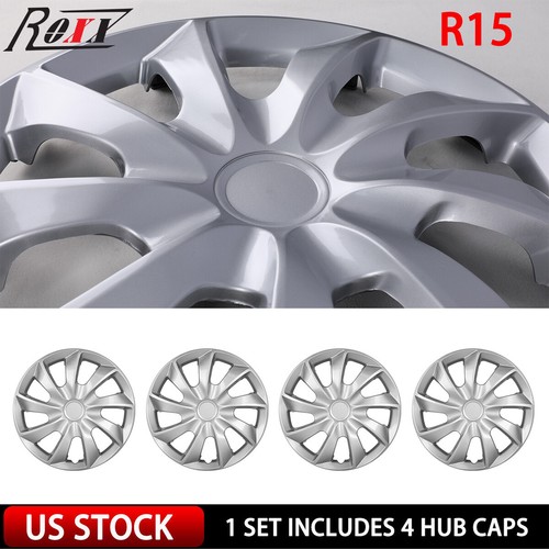 15" Set of 4 Silver Snap On Wheel Hub Caps Trim Rings fit R15 Tire ...