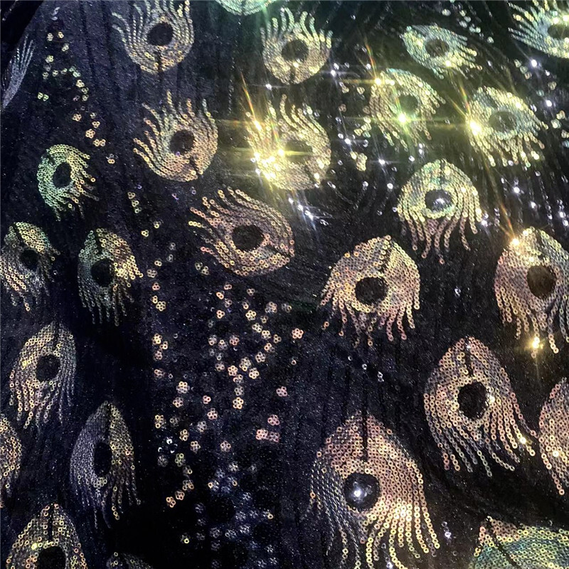 Bling Sequines Peacock Feather Velvet Fabric Fashion Costume Clothing ...