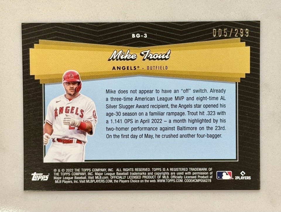 Mike Trout 2022 Topps Update Black Gold BLACK SP /299 #BG-3 Angels ...