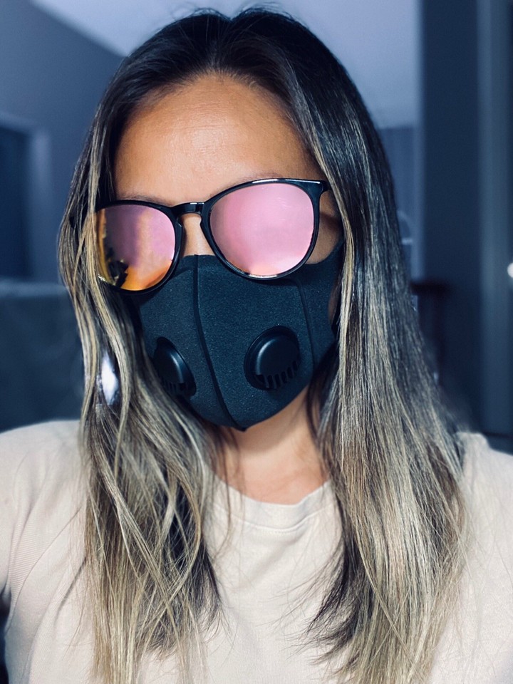 Black Face Mask Cover Dual Air Valve Anti PM2.5 Protection Reusable ...