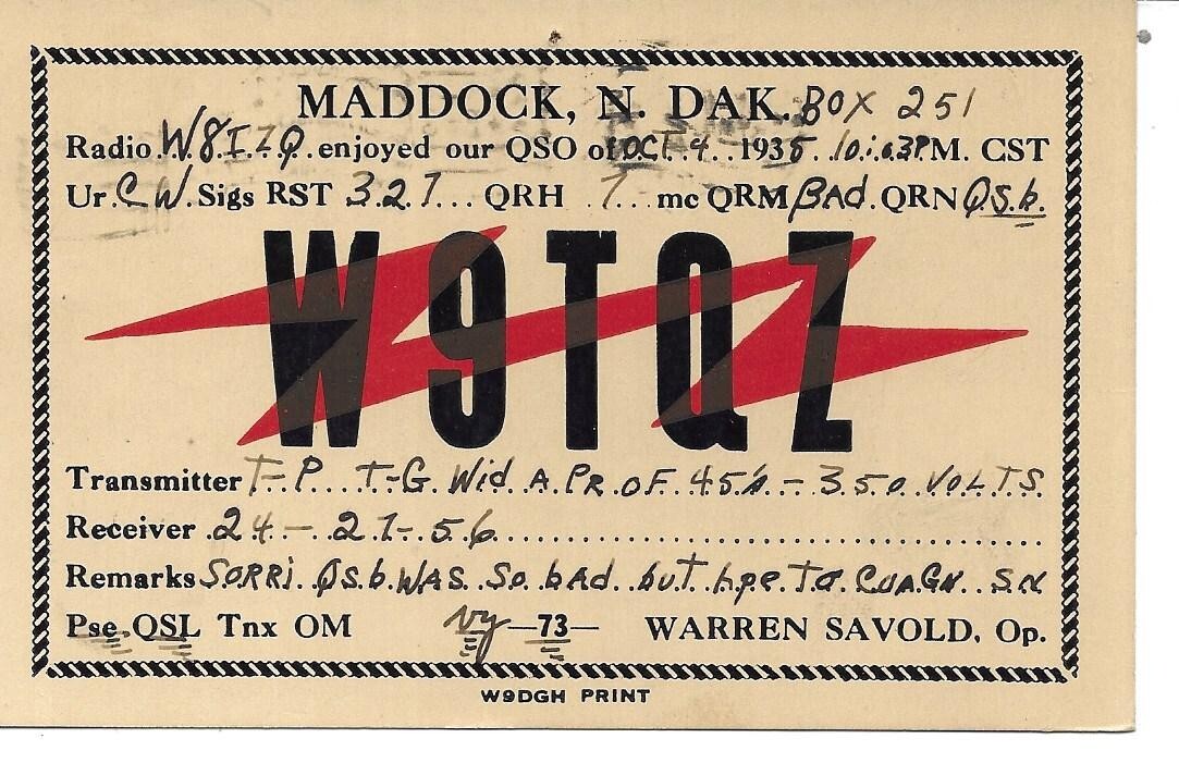 QSL 1935 Maddock North Dakota radio card | eBay