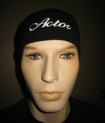 ACTOR Black Embroidered Acrylic Knit Beanie Skull Cap Hat Cuffless ...