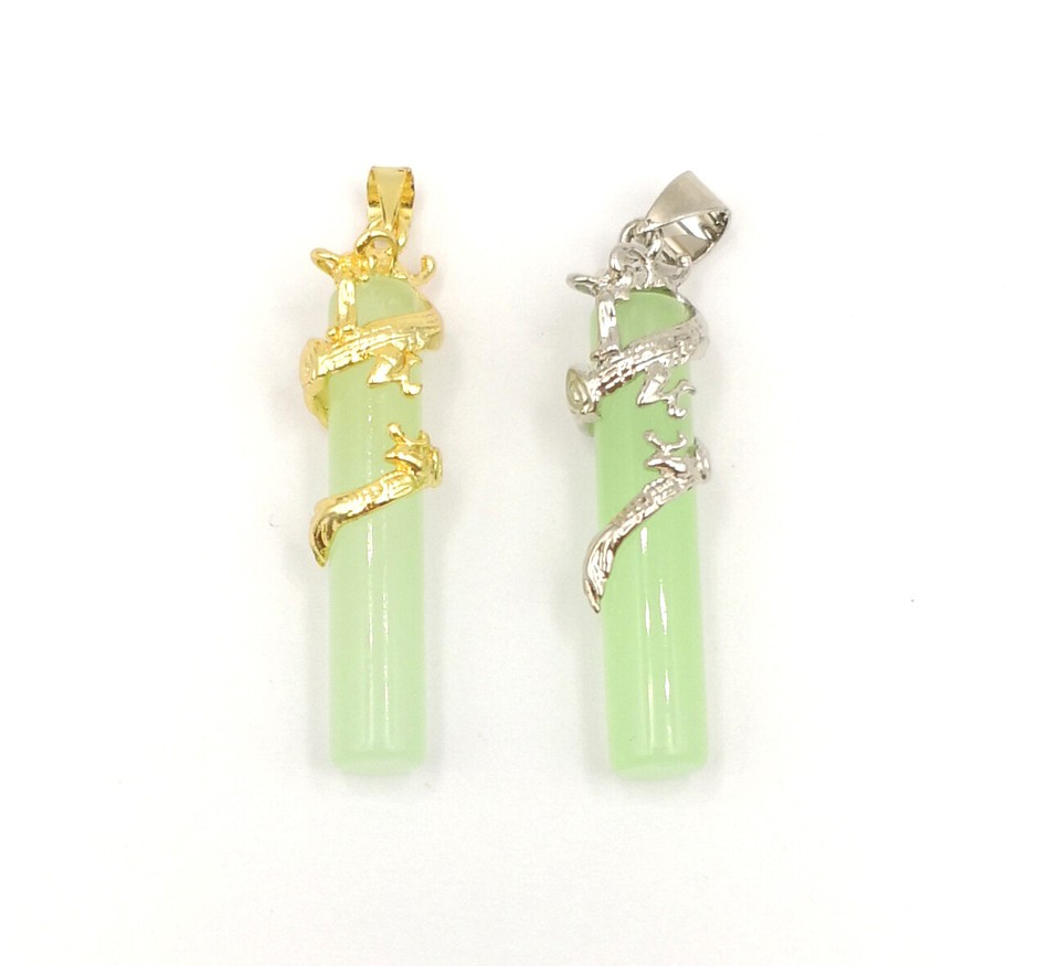 Multicolor Green Purple Jade Agate Dragon Pillar Column 18KGP Pendant ...