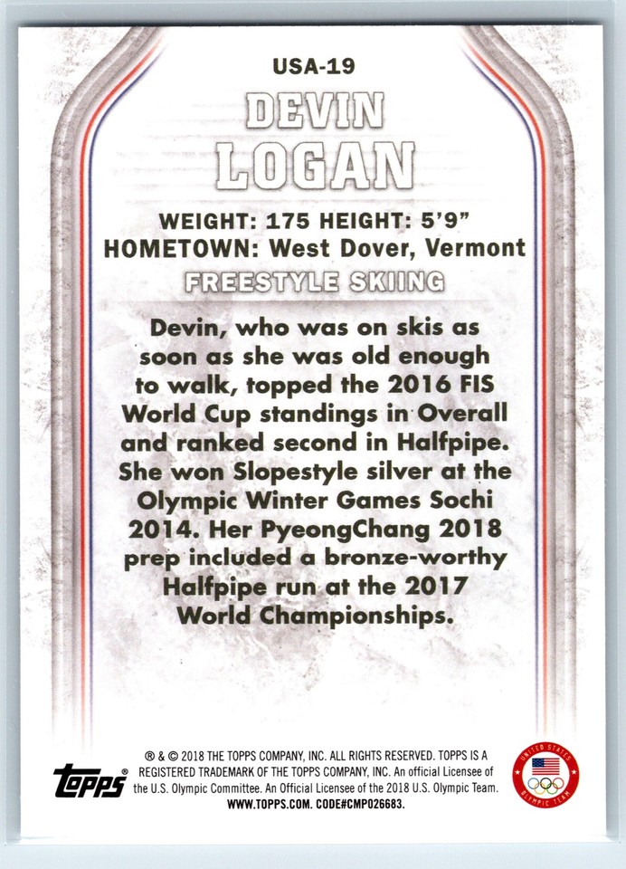 Devin Logan 2018 Topps U.S. Olympic Team RC USA #USA-19 | eBay