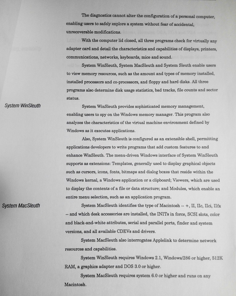 1990 Dariana Technology System Sleuth Press Kit. Diagnostics for IBM PC ...