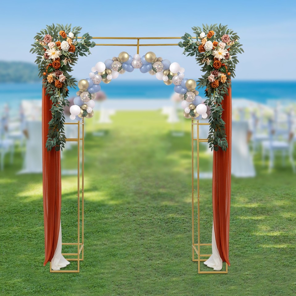 8.2ft Gold Wedding Arch Backdrop Stand, Square Arch Double Metal ...