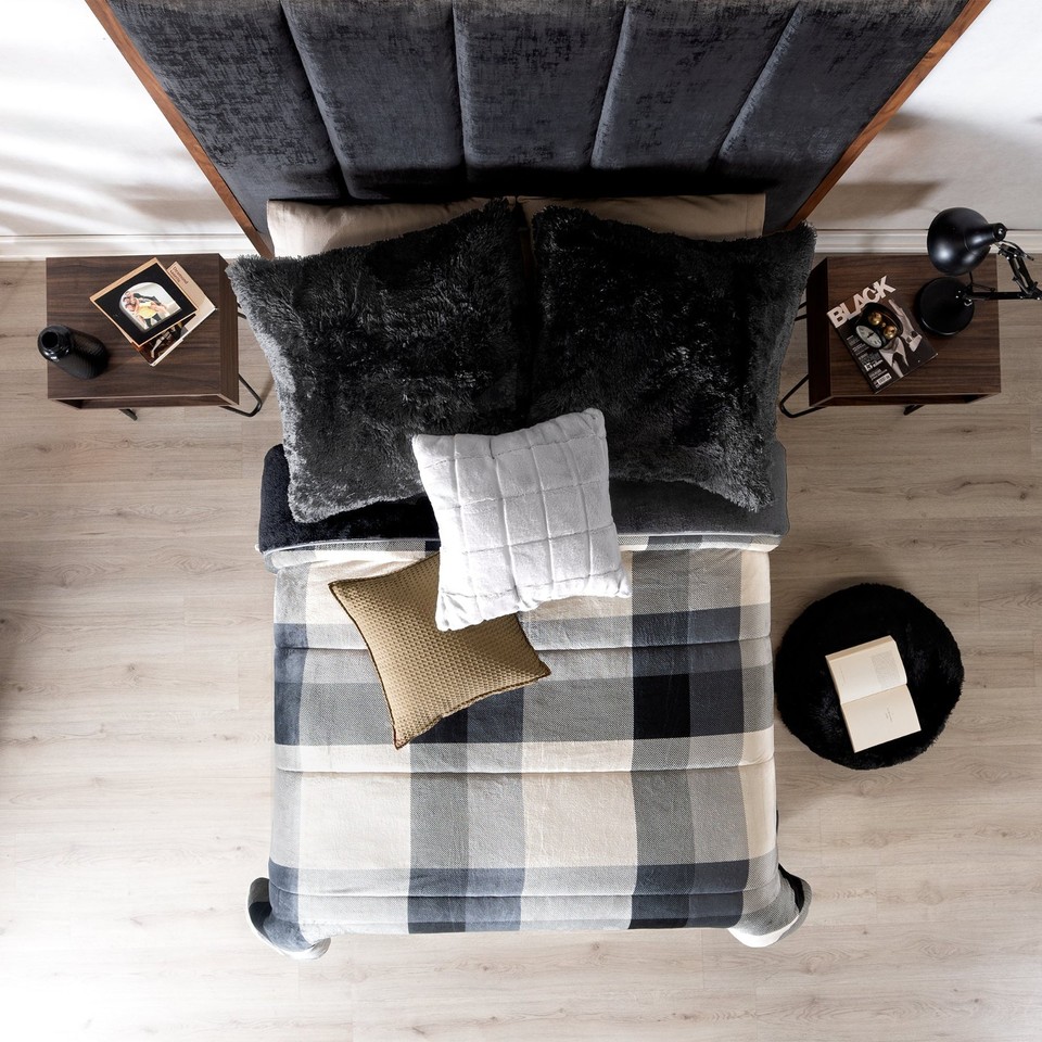 Quebec Plaid Winter Blanket - Black & Grey Checkered - Premium ...