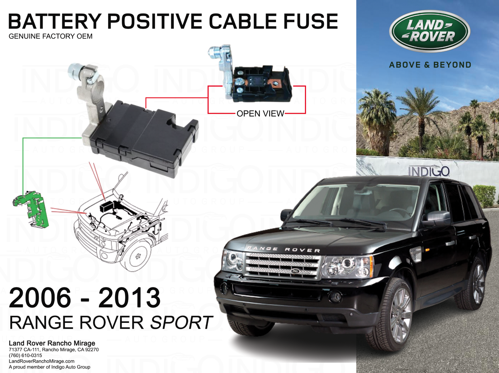OEM LAND ROVER BATTERY POSITIVE CABLE FUSE 2006-2013 RANGE ROVER SPORT ...