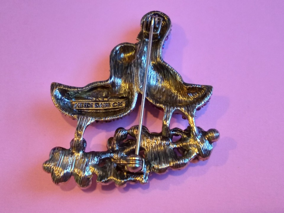 Heidi Daus Lucky Ducks Brooch Pin signed Rhinestones Nature Gift VGC ...