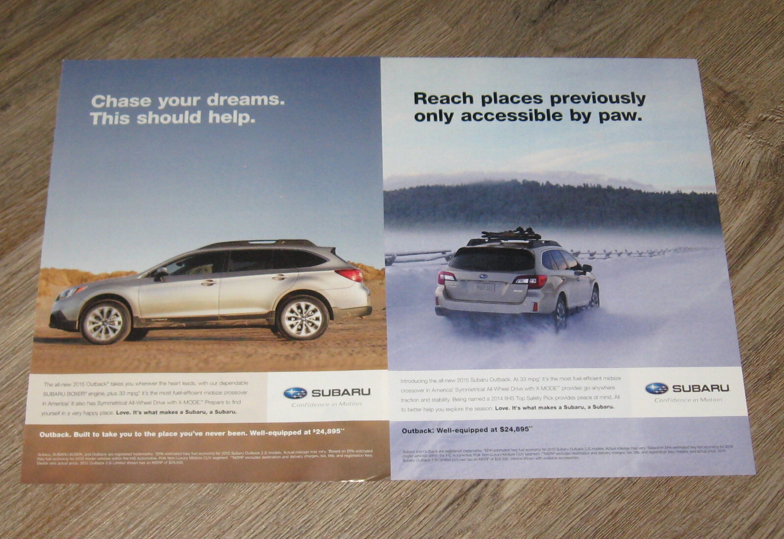 Subaru Car AD 2015 Outback original TWO magazine pages advertisements ...