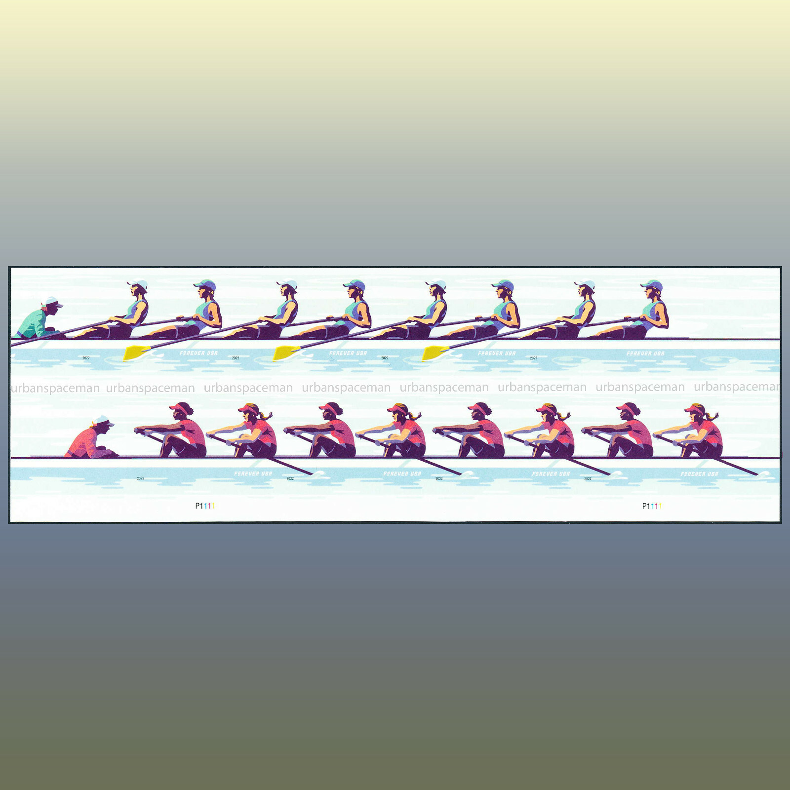 5694a-97a Women's Rowing 4 Designs Imperf Bottom 2 Rows Plate Block 8 ...