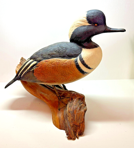 R.D. WILSON SIGNED HOODED MERGANSER DUCK HAND CARVED & PAINTED ON ...